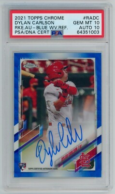 2021 Topps Chrome Dylan Carlson RC Auto /150 Blue Wave PSA 10 Rookie ...