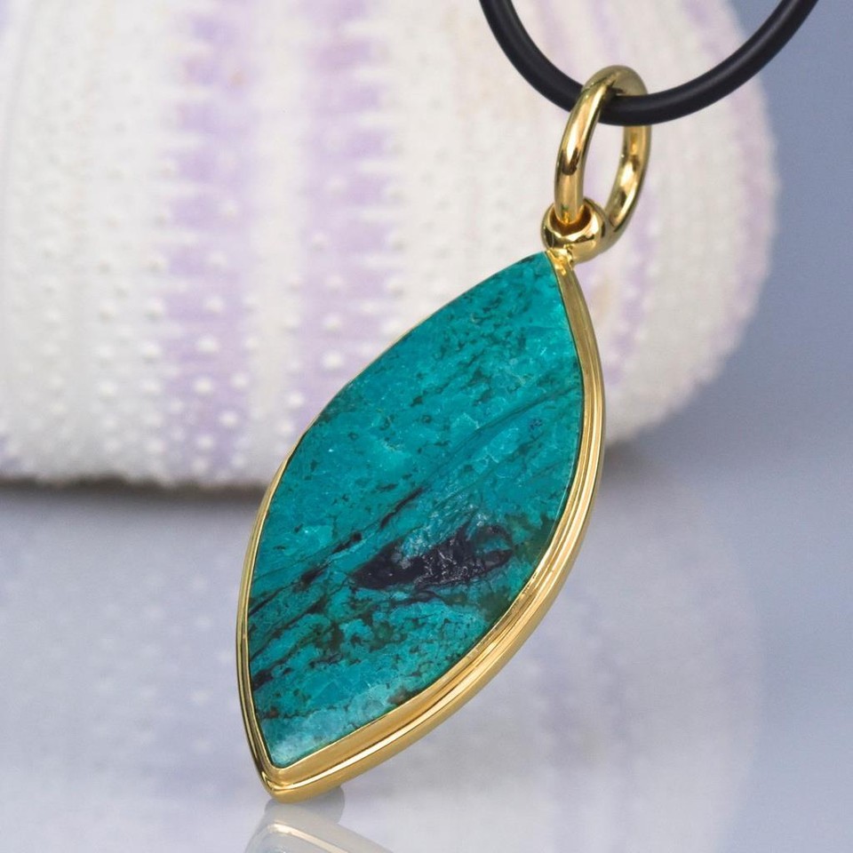 Pendant Gold Vermeil Sterling Gem Silica Chrysocolla Bacan Gem Cabochon ...