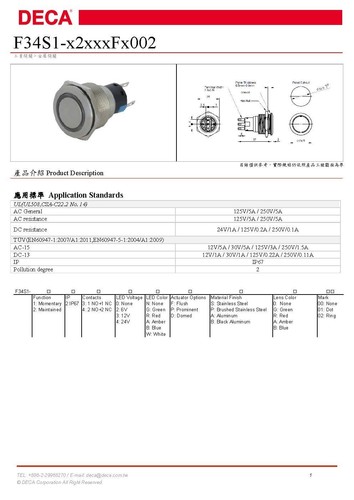 DECA 22mm Flush Vandal Resistant Momentary Switch LED 24V Red F34S1 ...