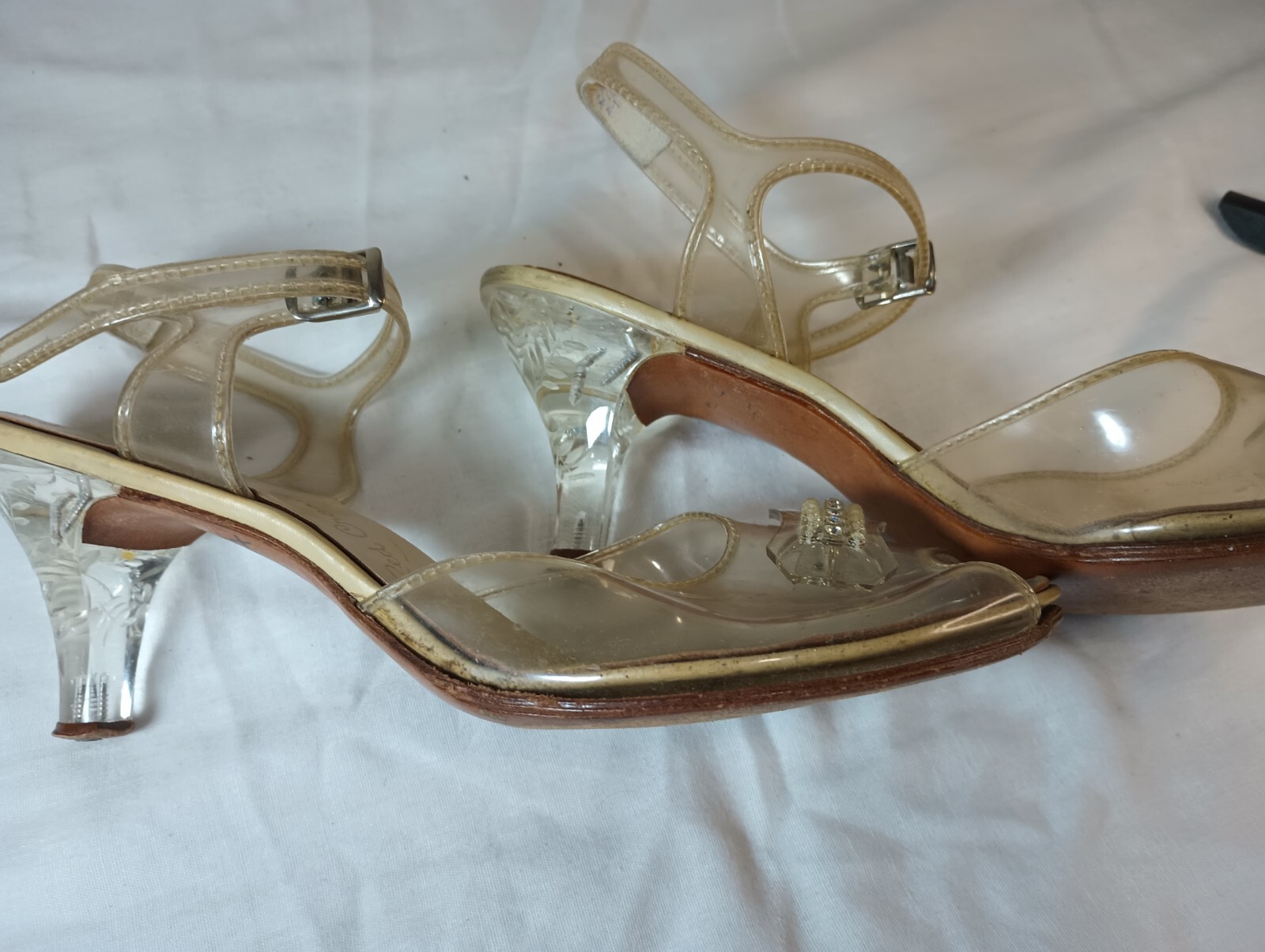 Vintage Red Cross Shoes Slingback clear vinyl toe and carved Lucite ...