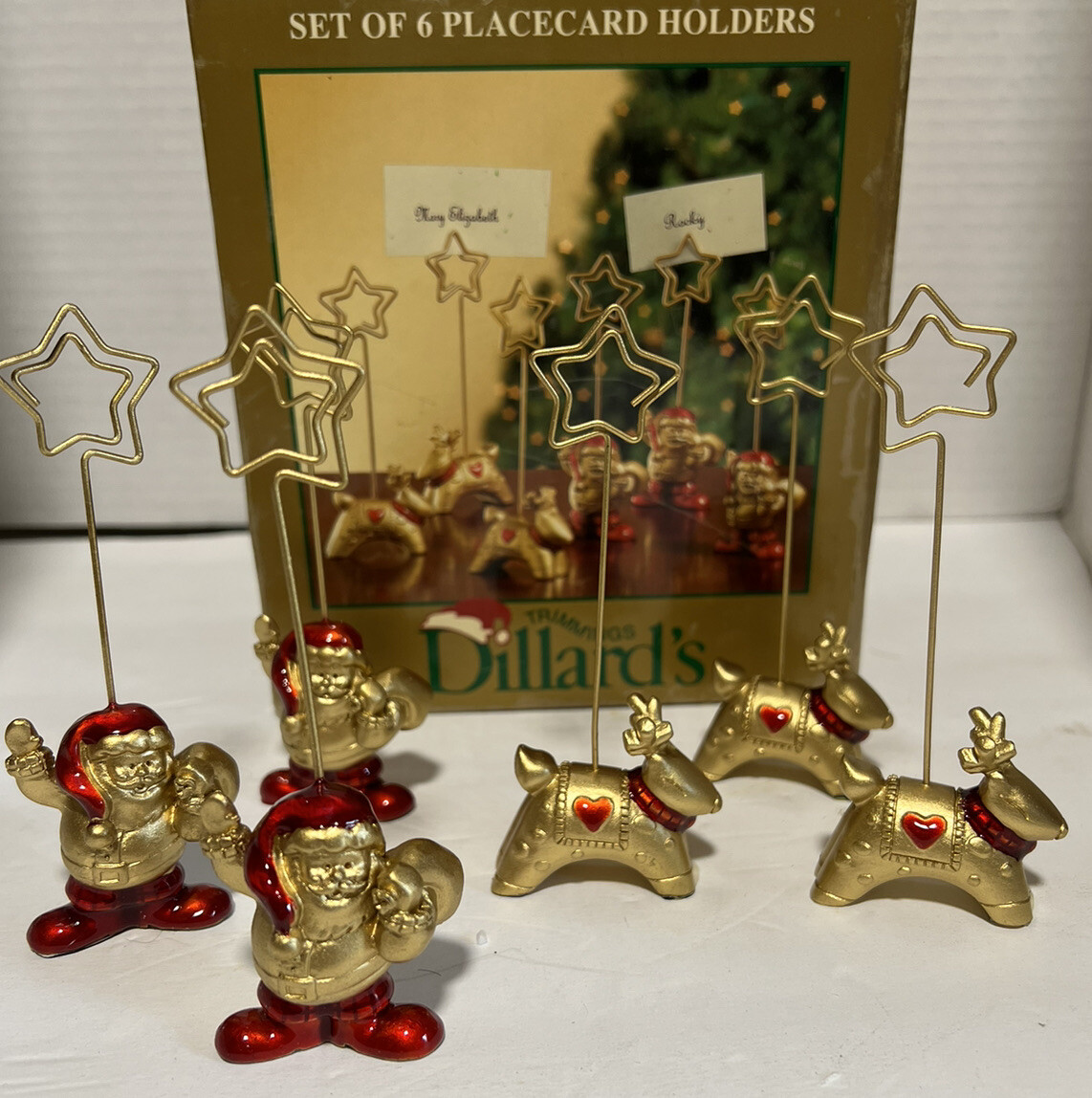 6 Reindeer Santa Place Card Holders Gold Tone Color Dillard's Trimmings ...