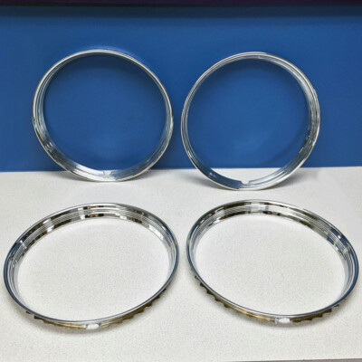 15" Stainless Steel Chrome HOT ROD Ribbed Trim Rings / Beauty Rings SET ...