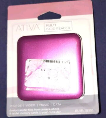 Ativa Multi Card Reader Pink New Sealed USB transfers photos music data ...