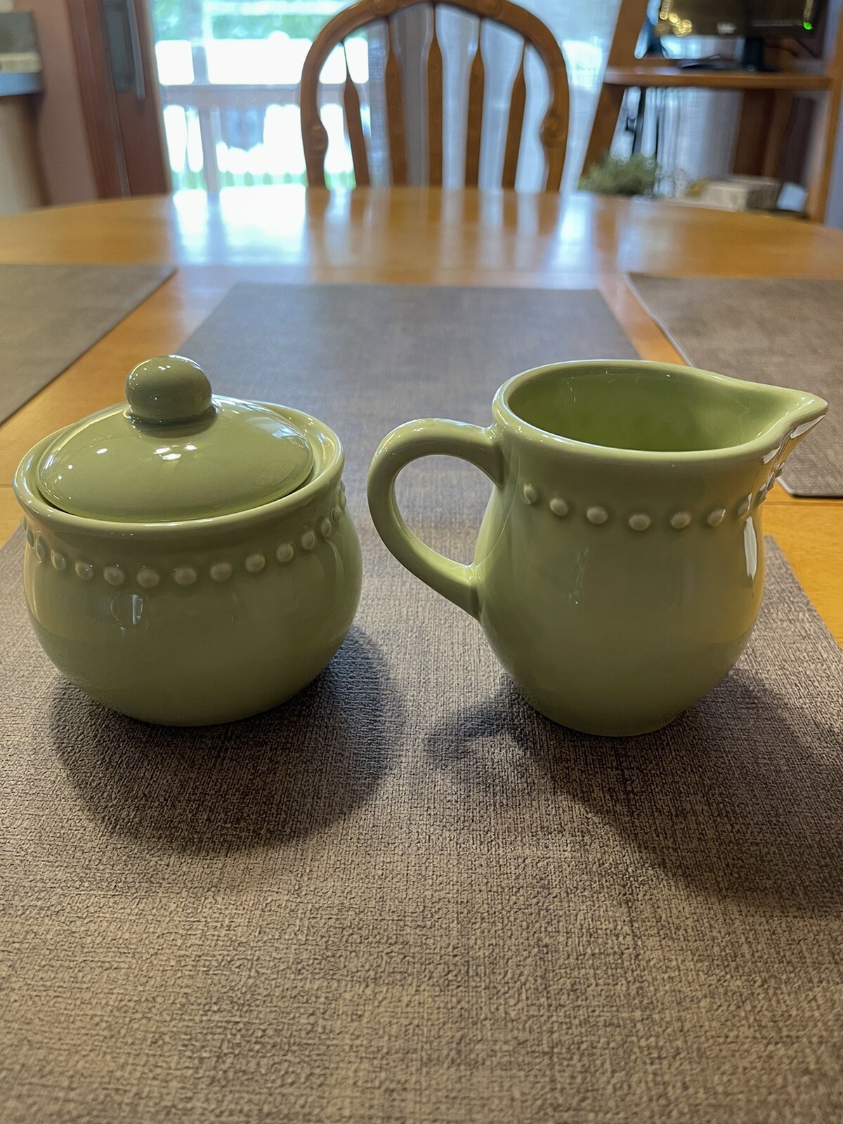 Pottery Barn EMMA GREEN Cream and Sugar Bowl with lid Discontinued ...
