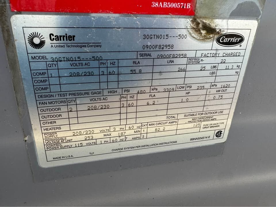 2 Carrier Chillers 30gt-015 with 600 gallon glycol tank | eBay