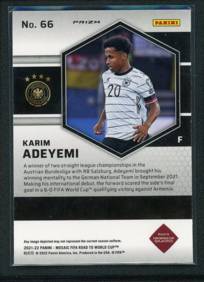 2021-22 KARIM ADEYEMI PANINI MOSAIC FIFA ROAD TO WORLD CUP SILVER ...
