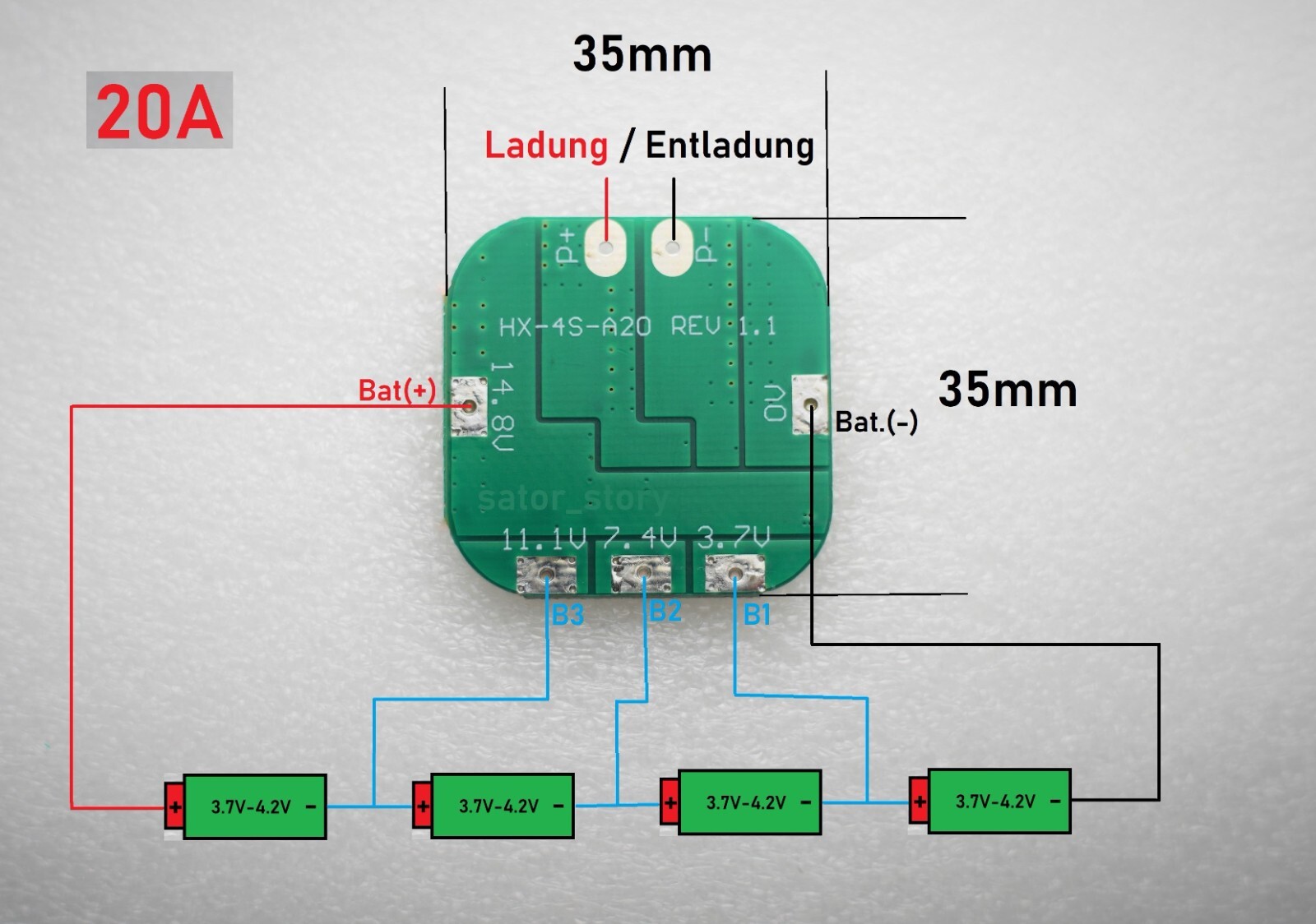 BMS 4S 20A Cell Li-on Li-Po PCB Board Akku Batterie Laderegler Schutz ...