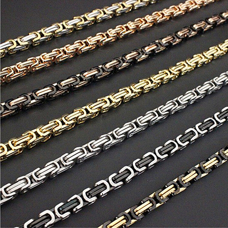 Mens Stainless Steel 4/5/6/8mm Byzantine Box King Chain Necklace ...