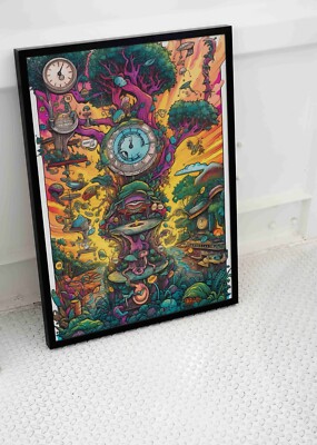TRIPPY PSYCHEDELIC CLOCK TREE GARDEN POSTER WEIRD ABSTRACT ART PRINT A3 ...