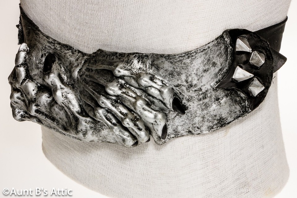Horror Hand Belt Silver & Blk Latex Folded Hands & Spikes Tie On ...