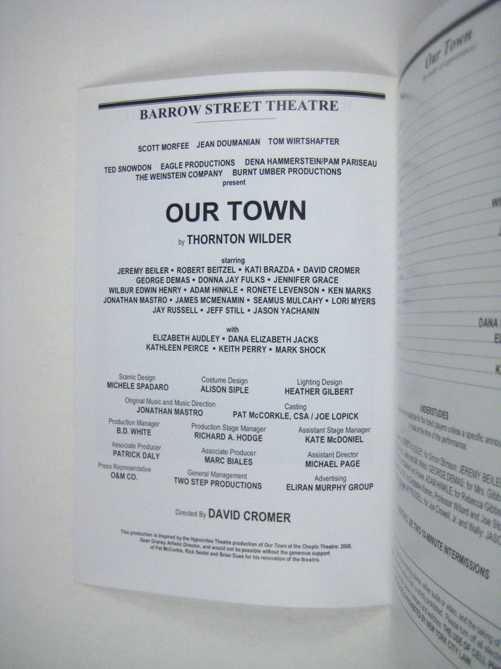 Our Town Program Barrow Street Theatre David Cromer George Demas Robert ...