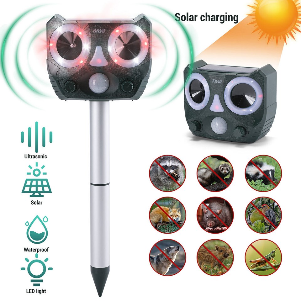 Solar Ultrasonic Bird Repellers Pest Control Scarer Deterrent Fox ...