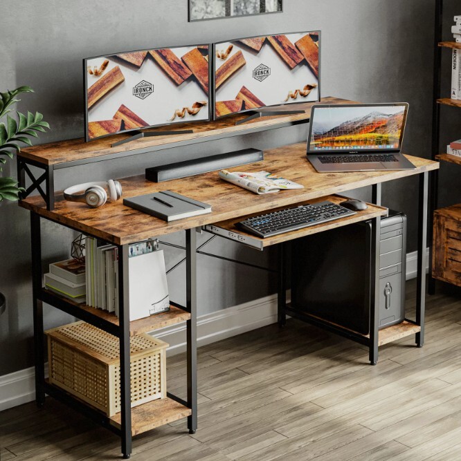 IRONCK Industrial Computer Desk 55", Home Office Desk with Printer ...