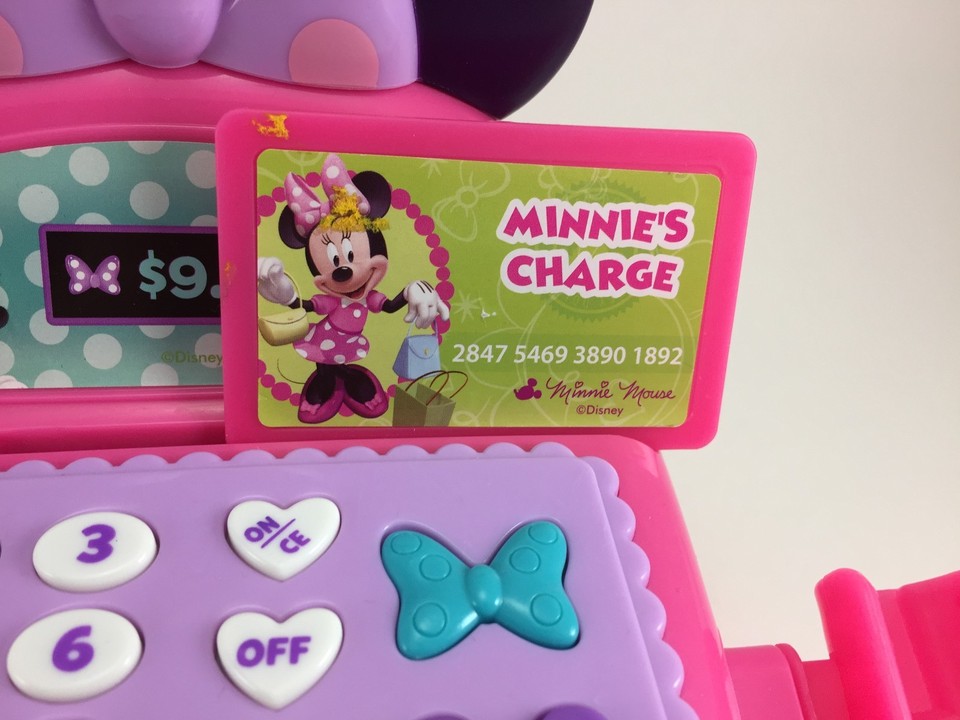DISNEY MINNIE MOUSE CASH REGISTER WITH CHARGE CARD AND COINS MINNIE ...