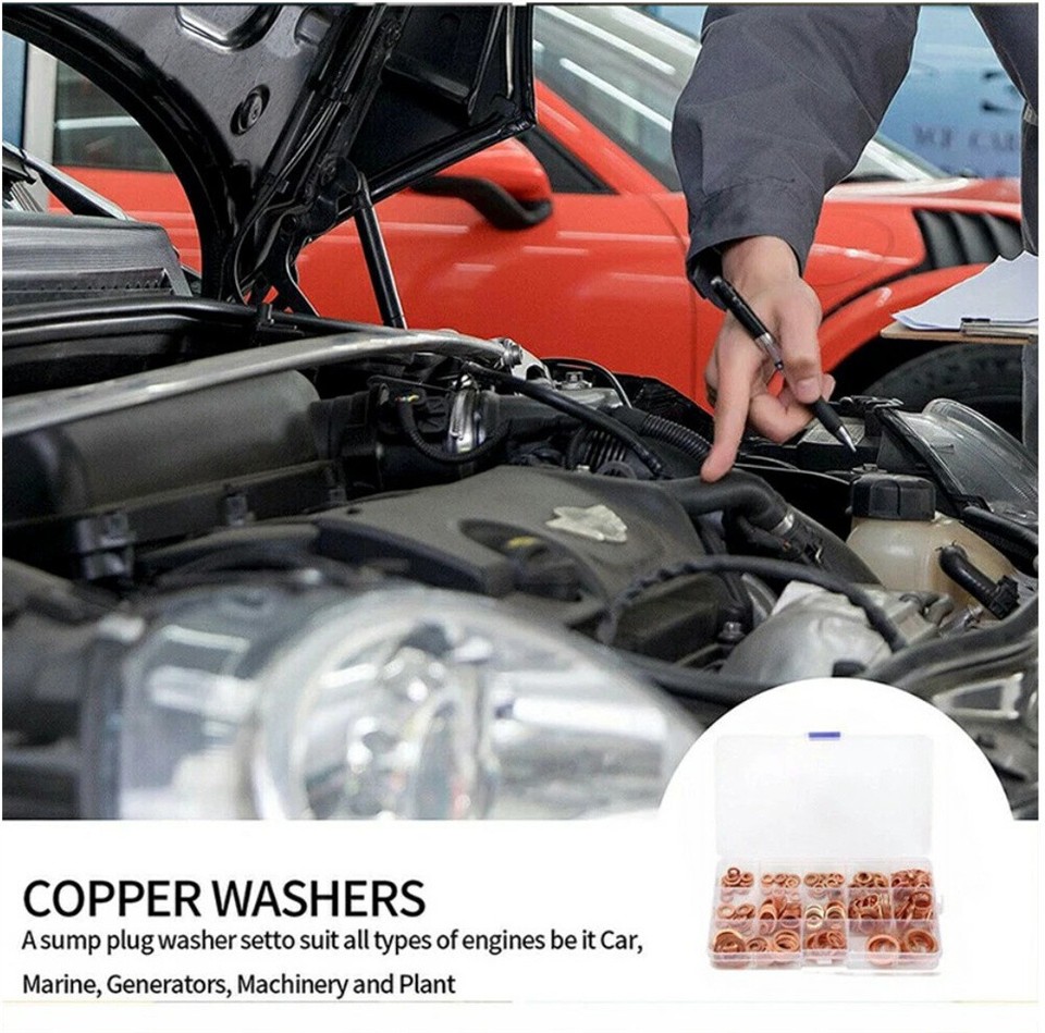 200XAssorted Solid Copper Car Engine Crush Washers Kit Seal Flat Ring ...