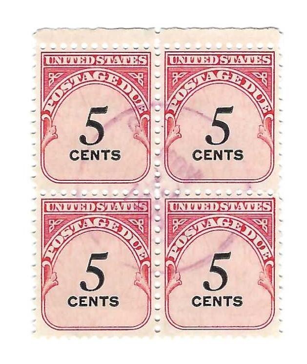 STAMP US SCOTT J93 "Numeral 5" 5 CENT 1959 POSTAGE DUE USED BLOCK OF 4 ...