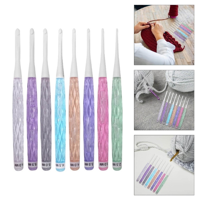 8Pcs Crochet Hook 2.5mm-6.0mm Ergonomic Crochet Hook Long Handle ...