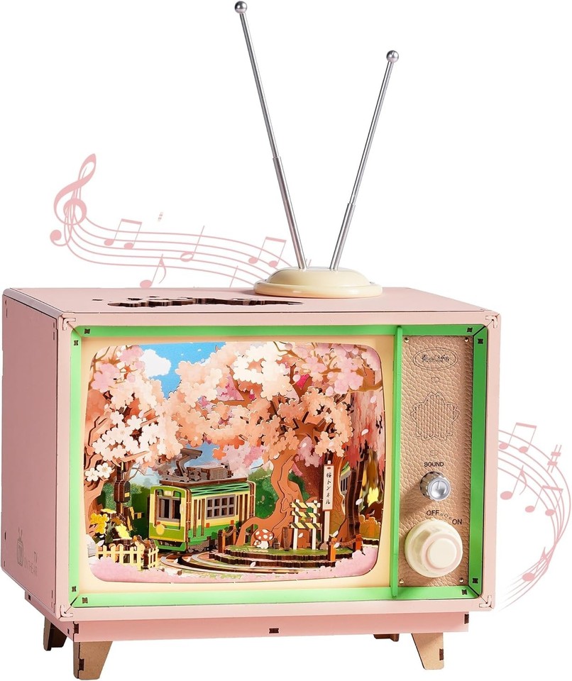 Rolife Music Boxes Sakura Dreamy Tour 3D Mechanical Wooden Puzzle LED ...