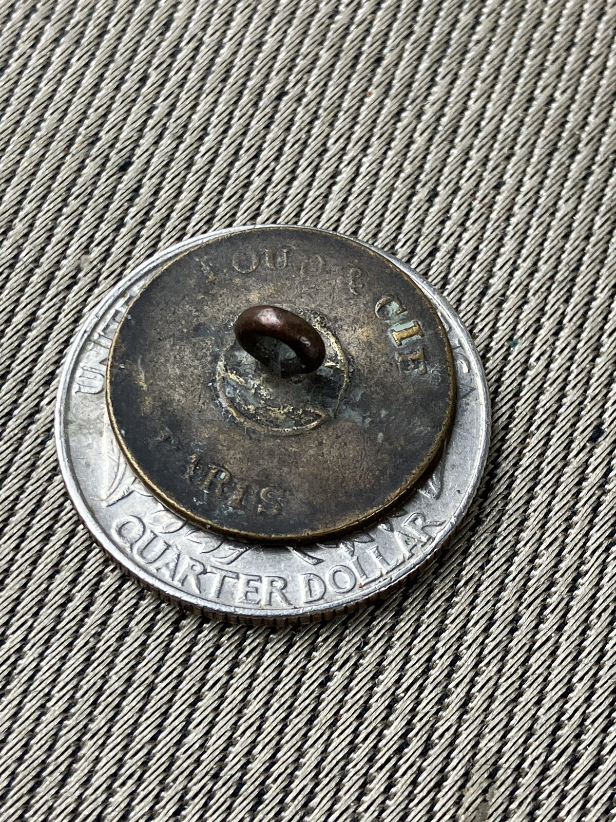 FINE ANTIQUE GILT BRASS BUTTON w/CRANE & CATTAILS ~ "LOUD & CIE PARIS ...