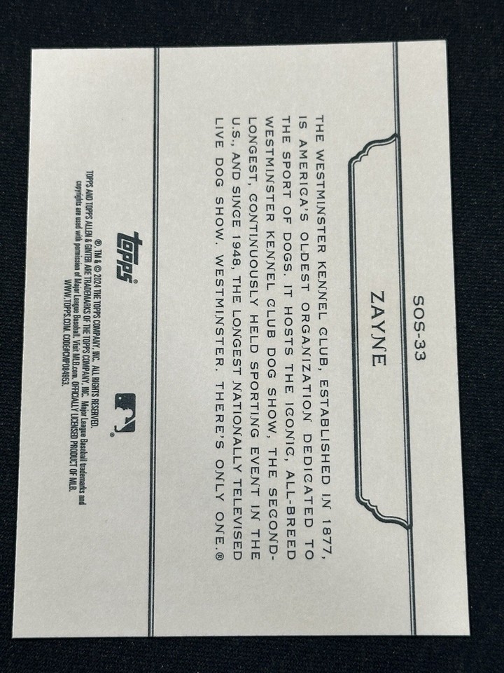 2024 Topps Allen & Ginter Insert Card #SOS-33 ZAYNE Westminster Kennel ...