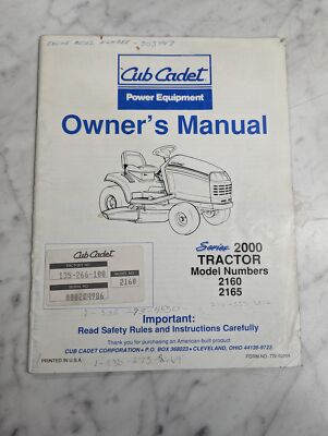 INTERNATIONAL IH CUB CADET OPERATOR'S OWNERS MANUAL 2000 2160 2165 ...