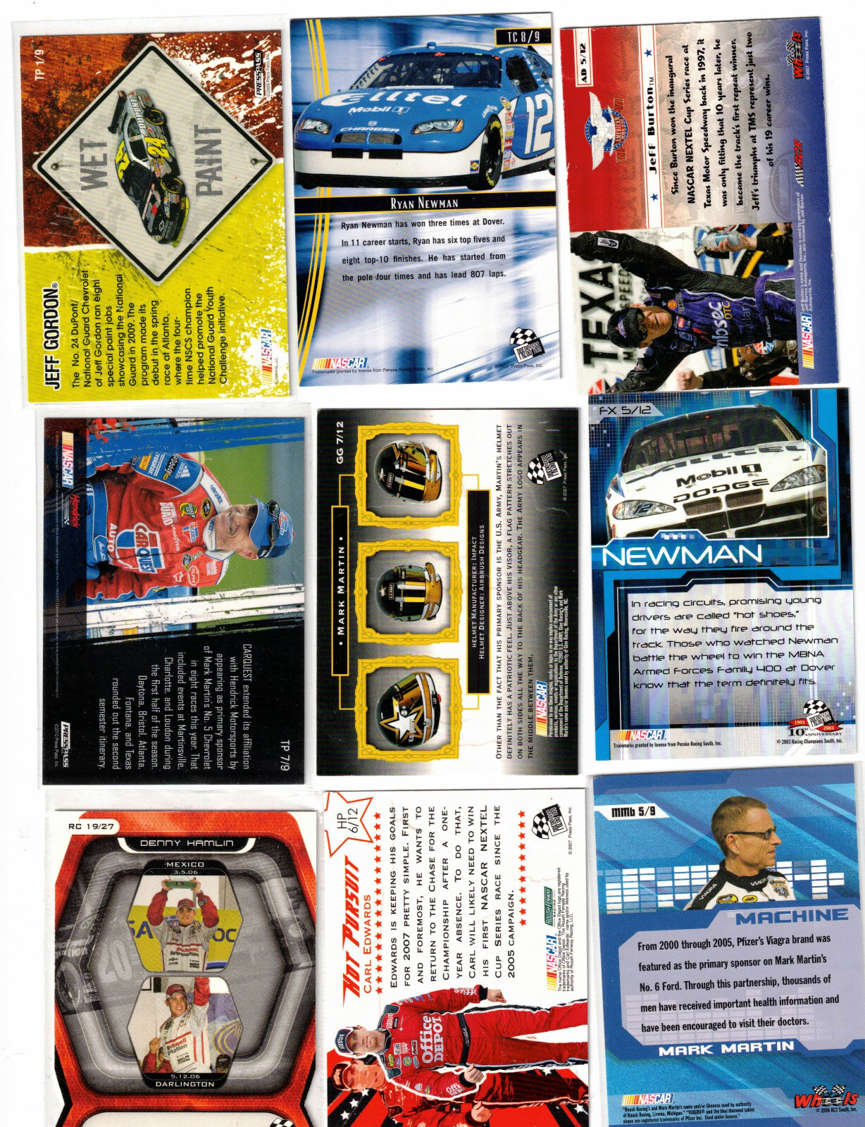 NASCAR 9 Card Lot of different great NASCAR racing cards! (JEFF GORDON ...
