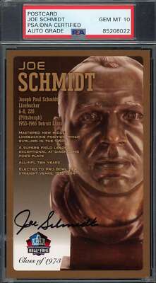 Joe Schmidt Gem Mint 10 PSA DNA Signed Hall of Fame Bronze Bust ...