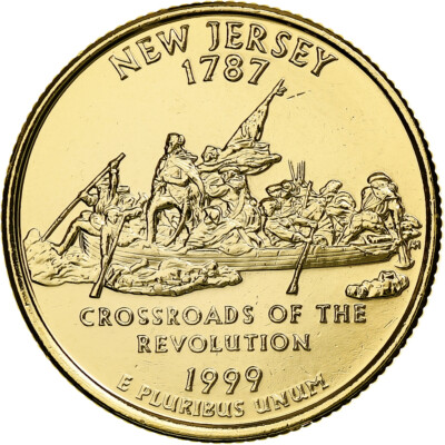 [#375894] United States, Quarter, New Jersey, 1999, U.S. Mint, golden ...