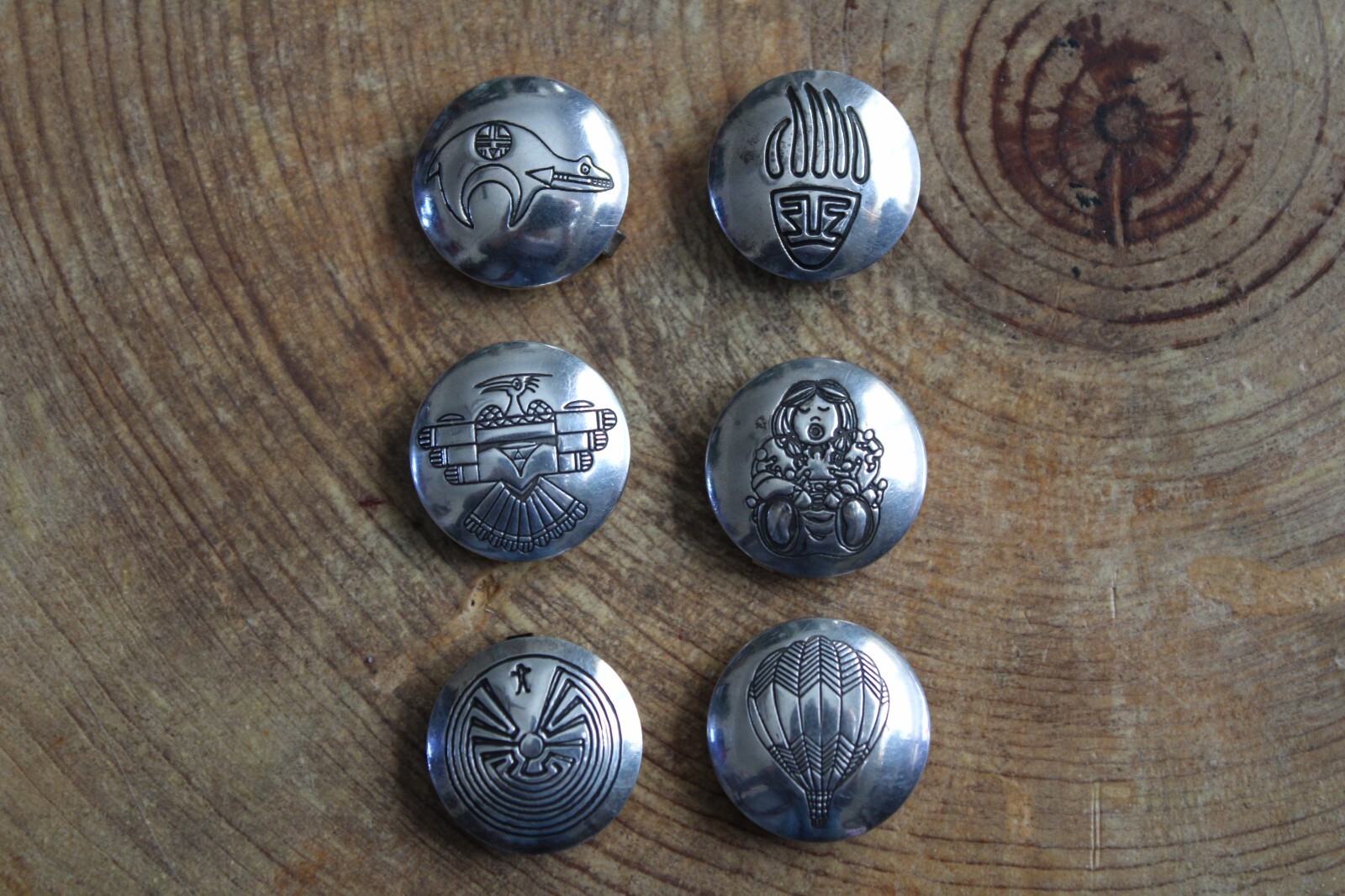 Set of 6 Stamped Sterling Silver Button Covers Native Southwest Designs ...
