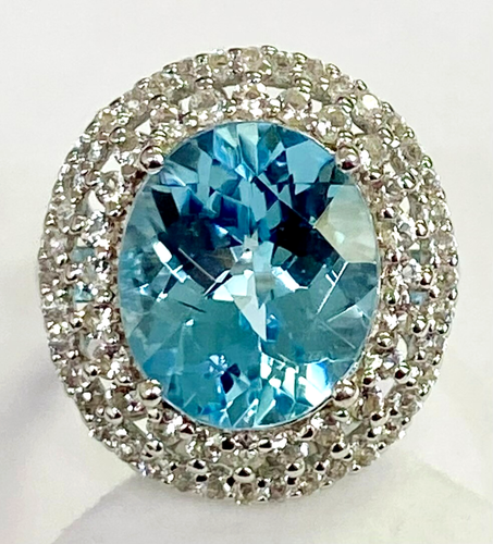 HSN Colleen Lopez Sterling Silver Blue & White Topaz Cocktail Ring Size ...