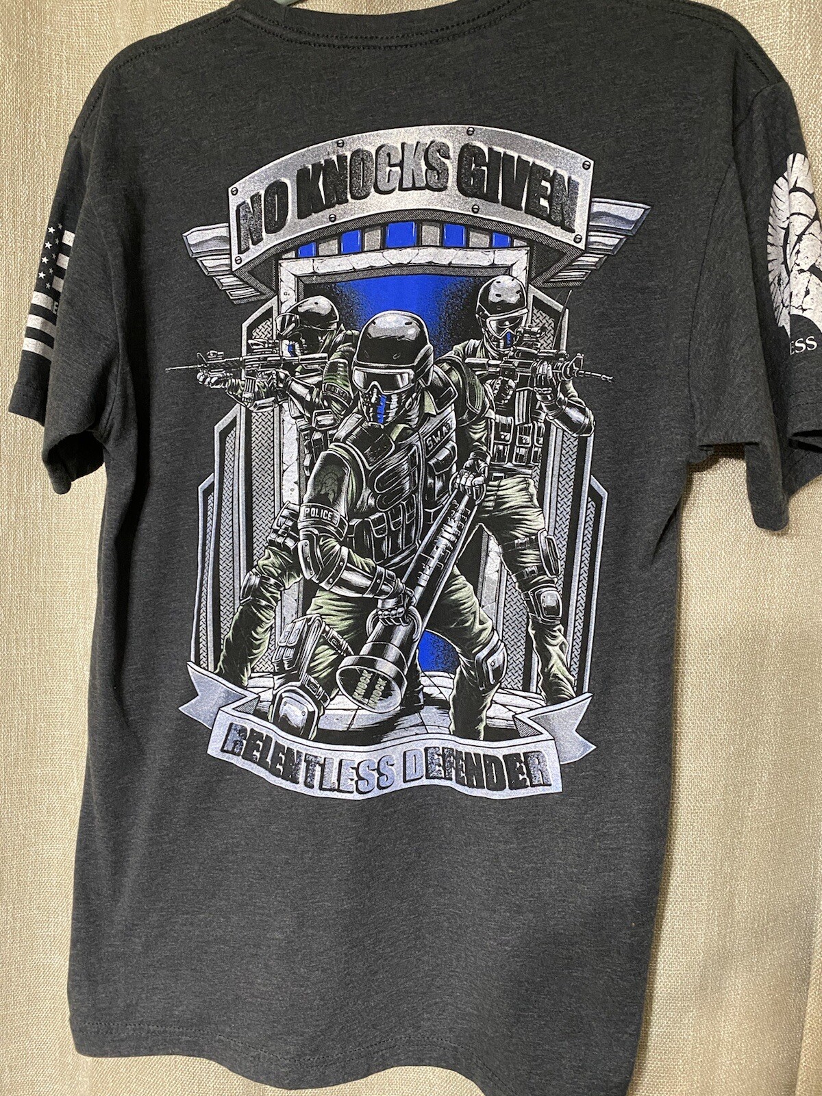 MENS RELENTLESS DEFENDER POLICE SWAT Double Sided T S… - Gem