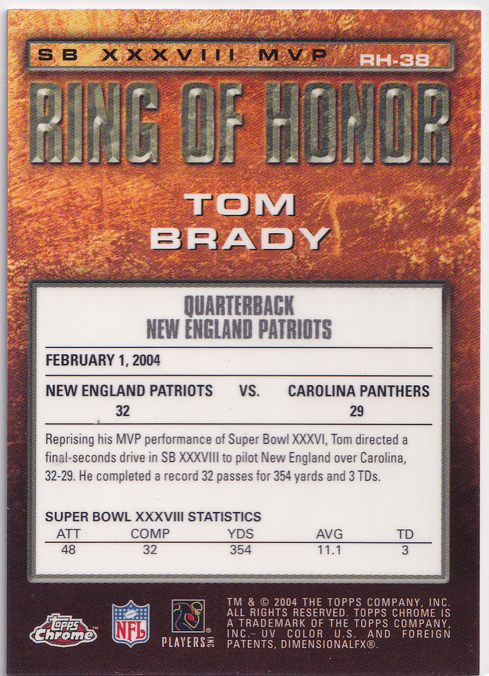 2004 Topps Chrome - Ring of Honor Tom Brady #RH-38 | eBay