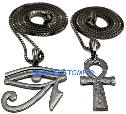 Ankh And Eye Of Ra Necklace Set Egyptian with 24 And 30 Inch Long ...