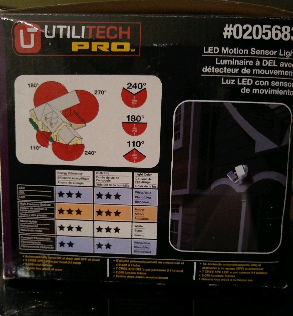 UTILITECH PRO WHITE SECURITY LED LIGHT MOTION-ACTIVATED 180° dusk/dawn ...