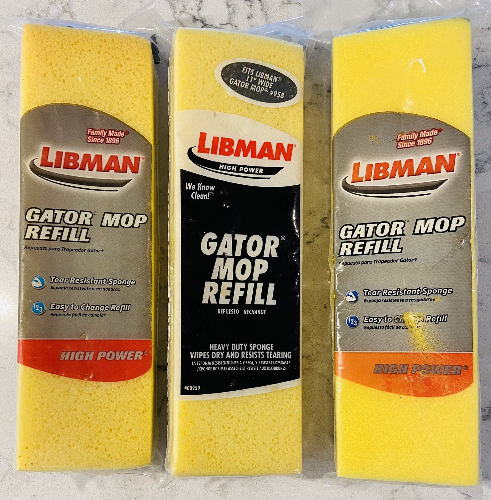 3 - Libman Gator Mop Refill High Power 00959 Tear Resistant Sponge ...