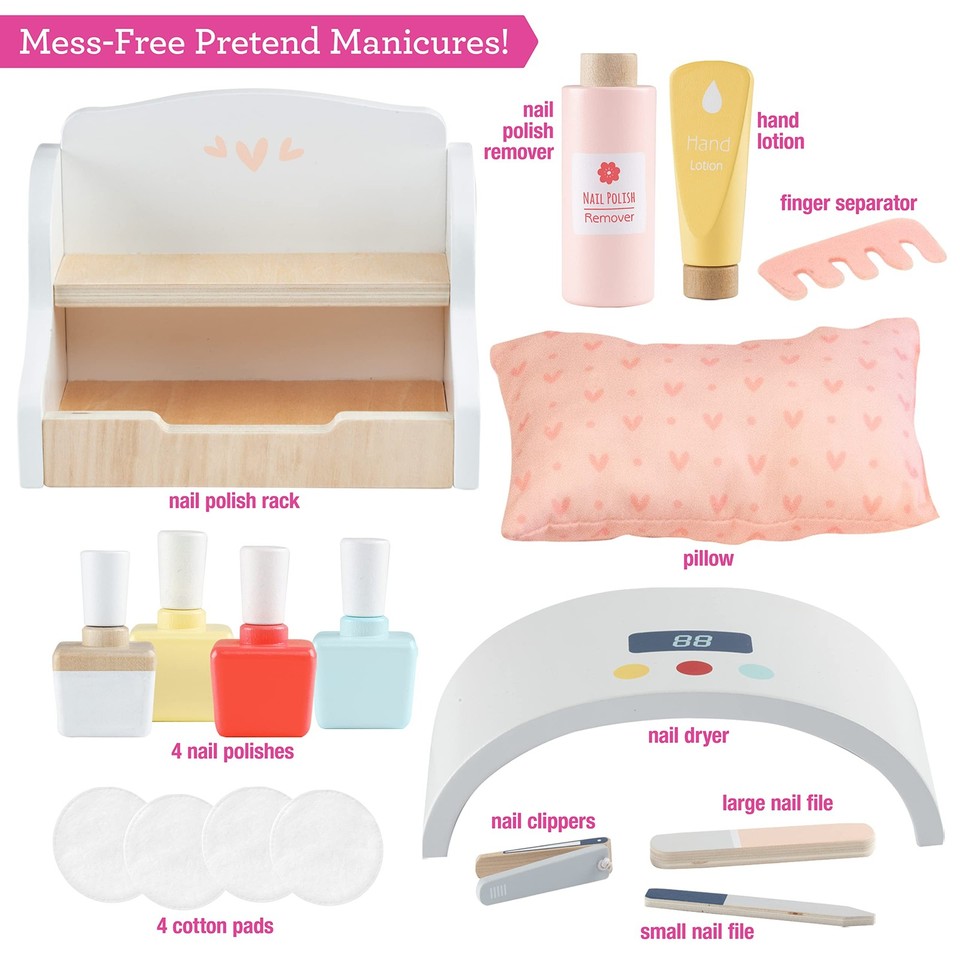Pretend Nail Salon Wooden Play Set- Glam & Glow Full Playset Includes ...