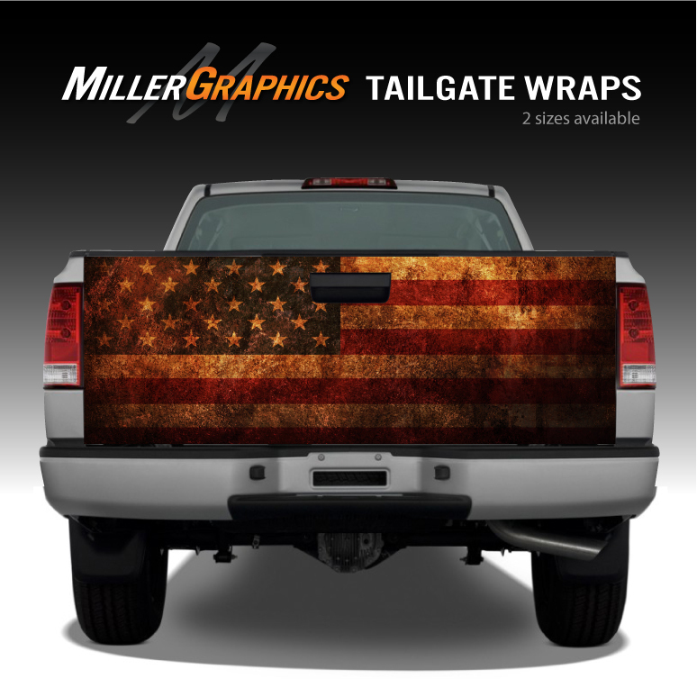 American Flag Distressed Rust Truck Tailgate Vinyl Graphic Decal Wraps ...