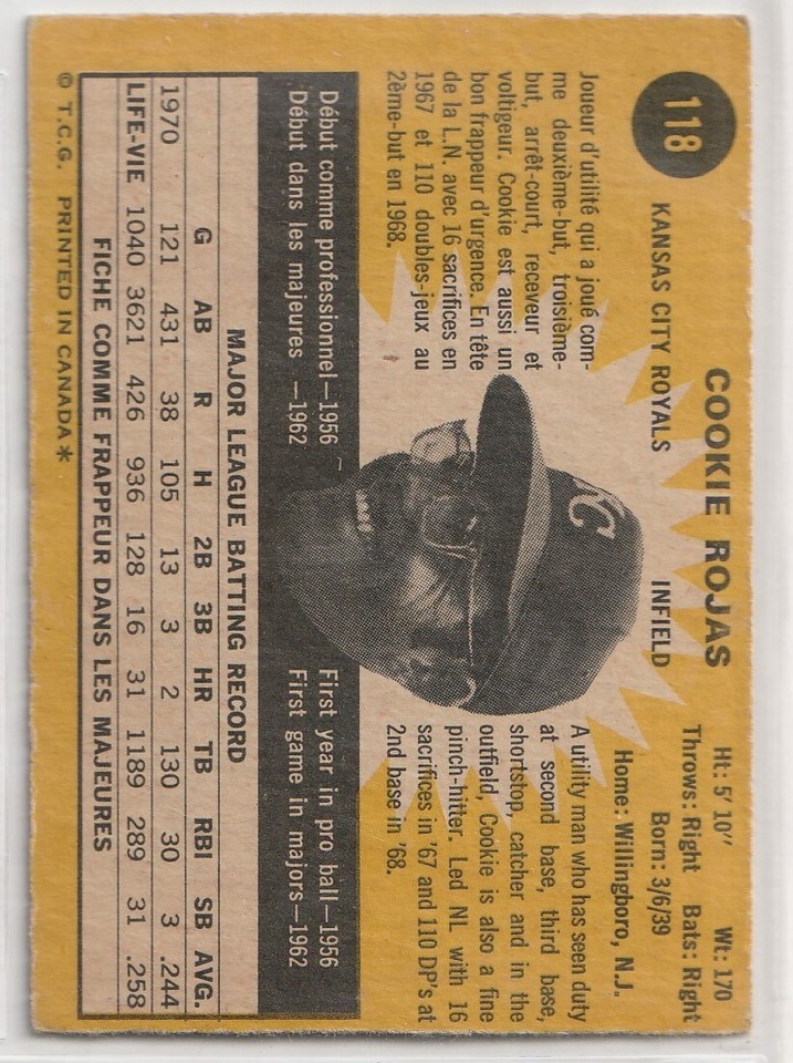 1971 OPC O-Pee-Chee #118 Cookie Rojas Kansas City Royals | eBay