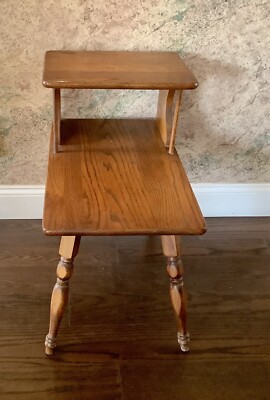 Mid Century Solid Oak End Table ~ Two Tiers | eBay