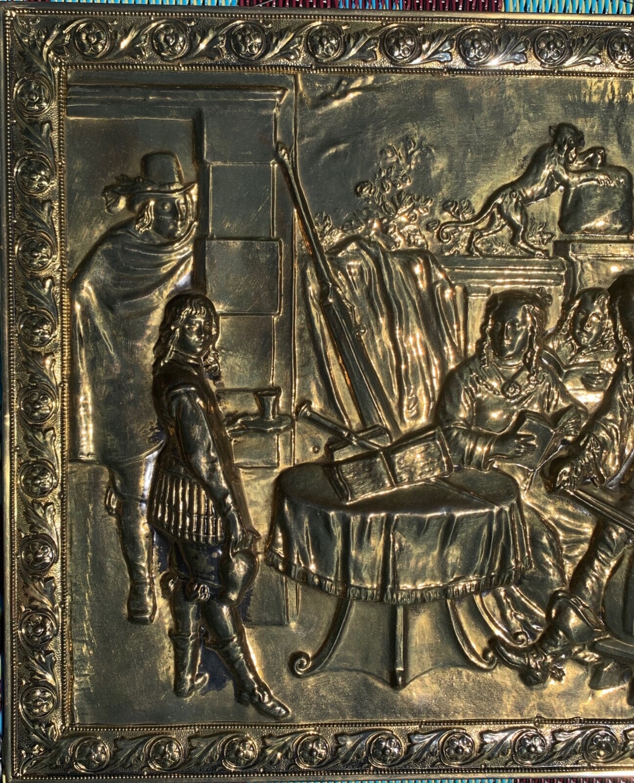 antique-brass-repousse-fireplace-panel-victorian-musicians-1800s-wall