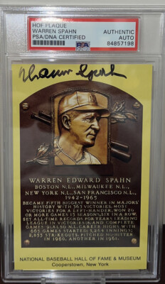 Warren Spahn SIGNED Hall of Fame Yellow Plaque Postcard PSA/DNA BRAVES ...