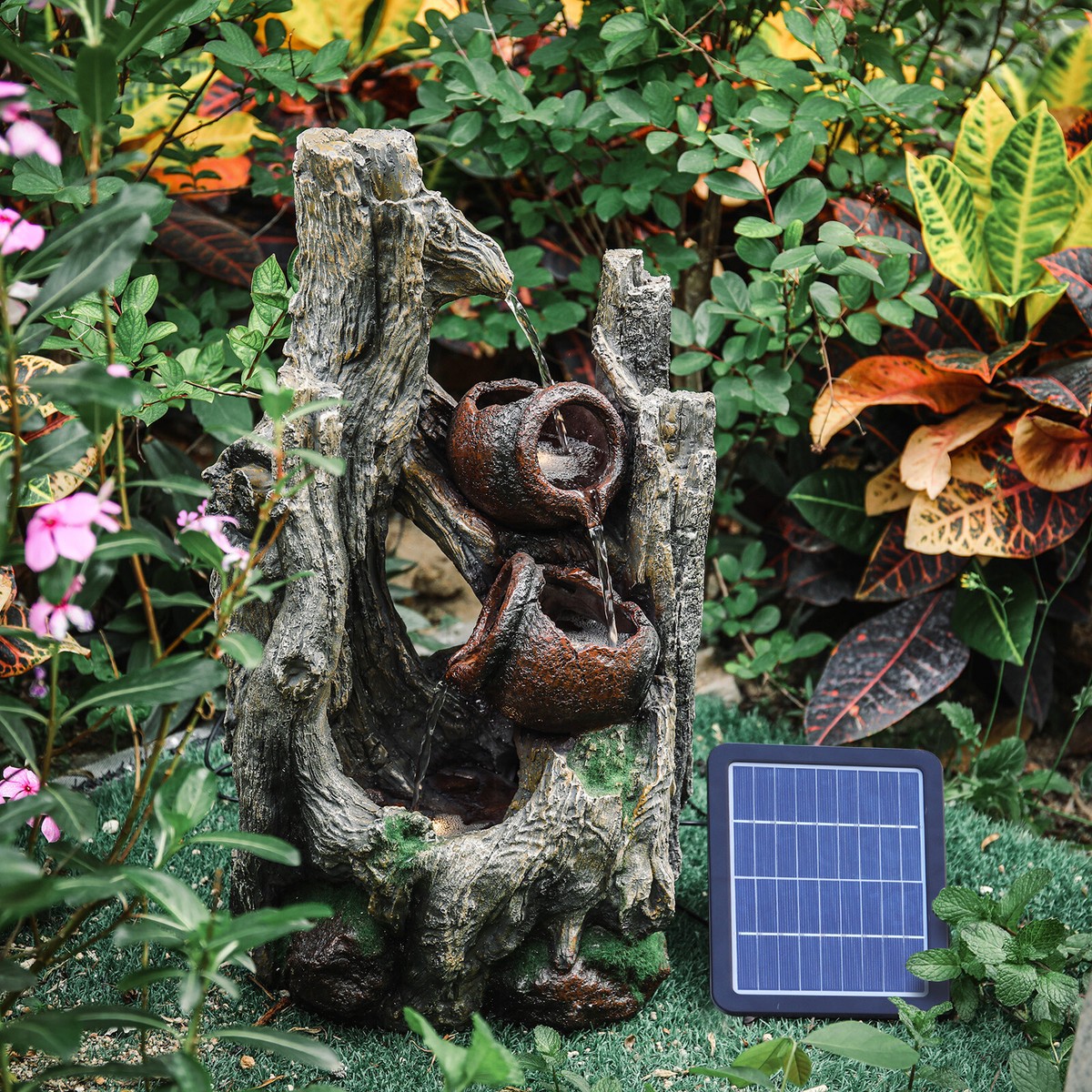 Garden Treasures Wood Log Fountains Logs Design Solar Water Fountain