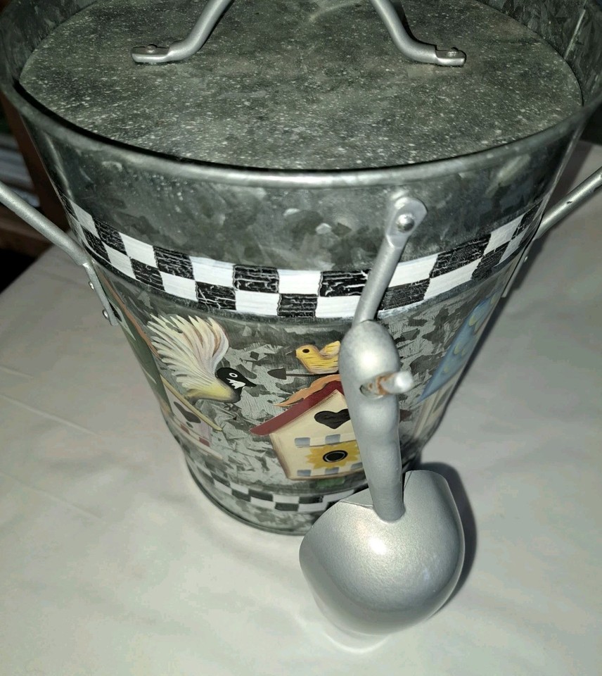 Handpainted Metal Ice Bucket Birds, Bird Houses 9" Tall | eBay
