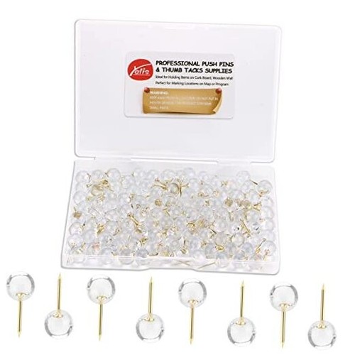 Push Pins 1/3 Inch Gold Map Tacks 100-Count Large Size Pins Golden T ...