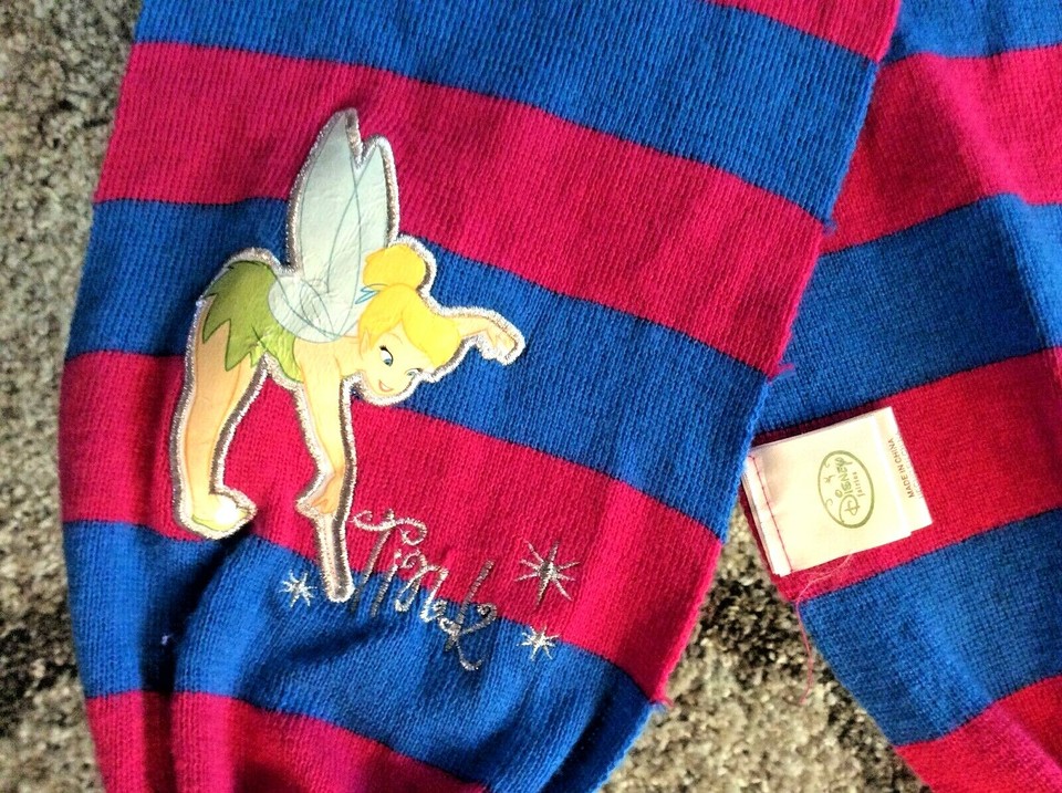 Disney Tinker Bell Pink & Blue Striped Scarf With Tassels Girls | eBay