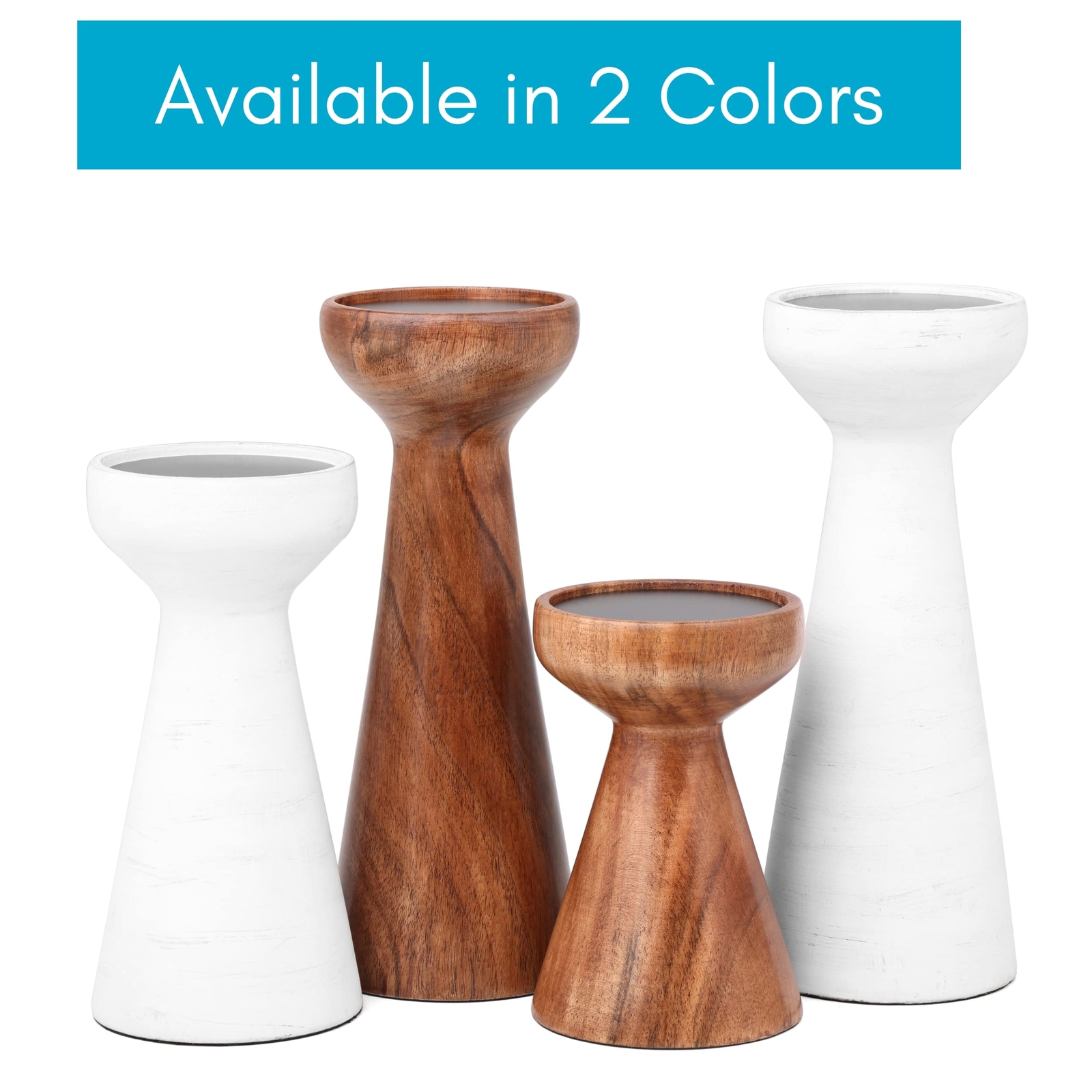 3pc Flare Candleholders Farmhouse Wooden Pillar Stand Set Large ...