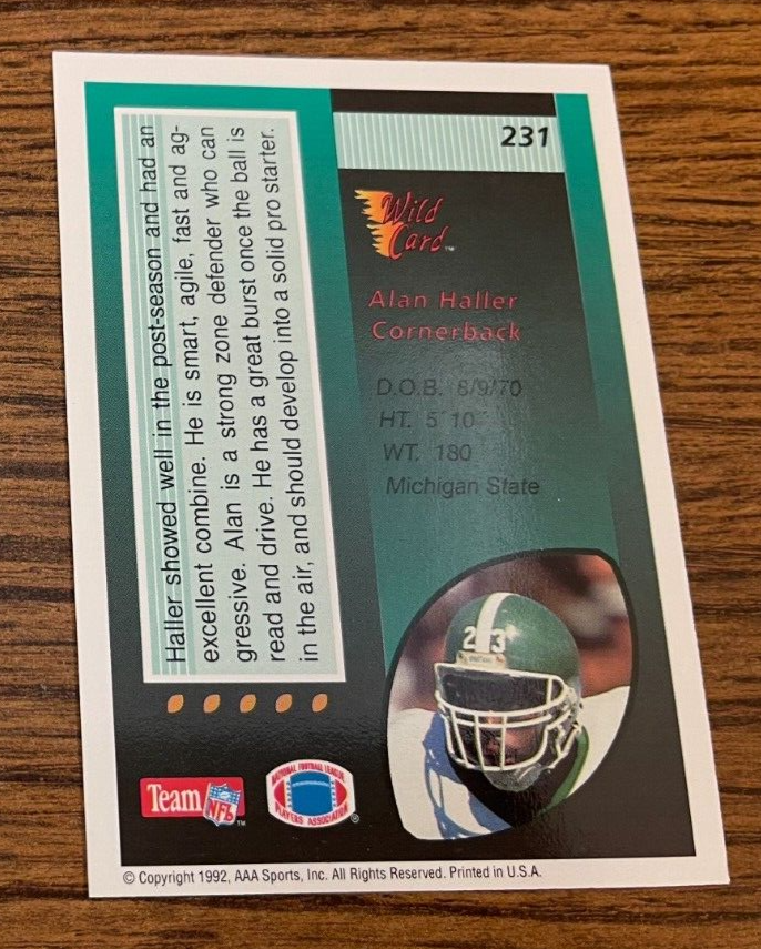 1992 Wild Card # 231 Alan Haller - Pittsburgh Steelers | eBay