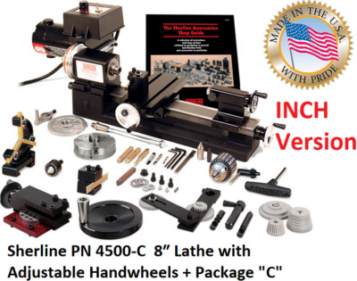 SHERLINE 4500-C 3.5" X 8" LATHE (INCH) + the "C" Package + adjustable ...