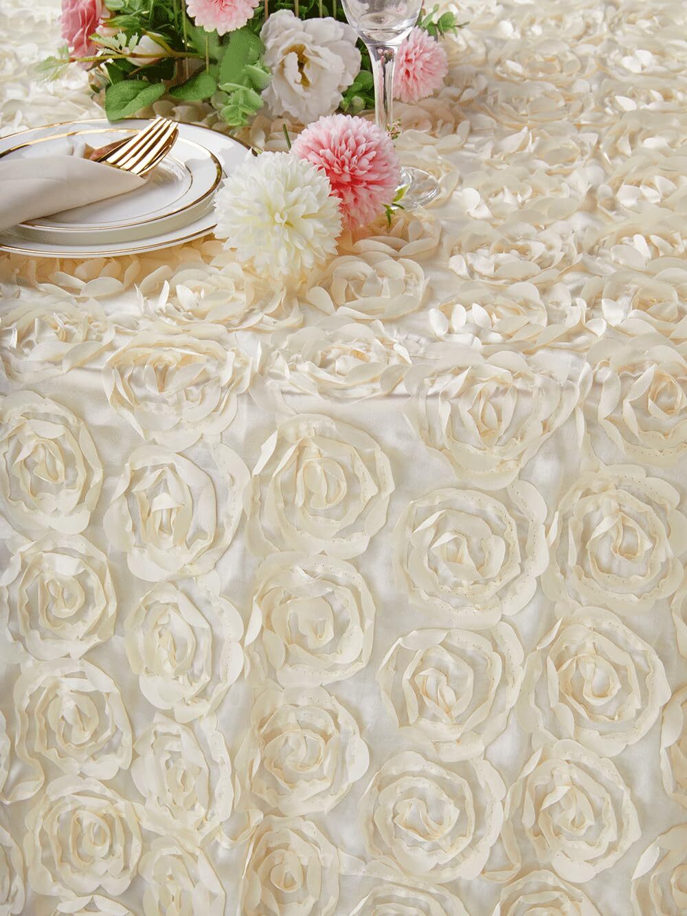 90 inch Round Tablecloth Ivory Rosette Tablecloth Bridal Shower Table ...