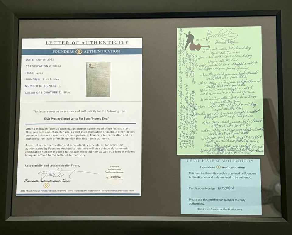 Elvis Presley Autograph + Signed Hound Dog Lyrics | eBay UK